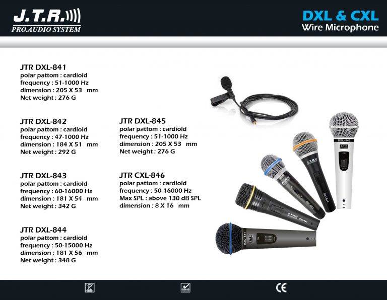 انواع میکروفن های با سیم دستی و یقه ای JTR سری DXL & CXL
